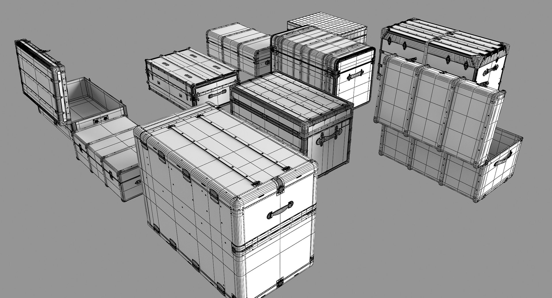Vintage trunk set model - TurboSquid 1393296