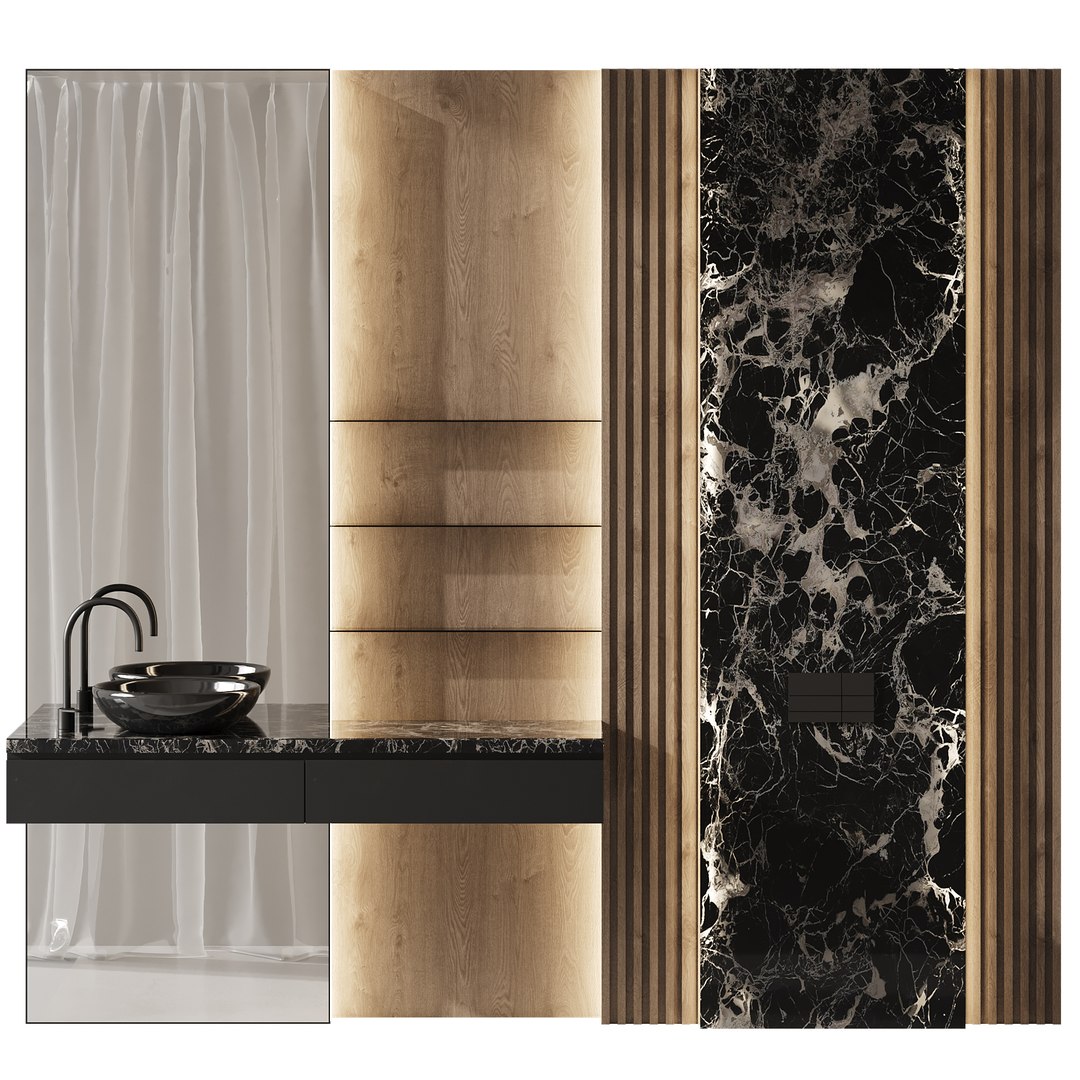 Dark Bathroom Furniture With Marble Wall And Backlight 3D Model ...