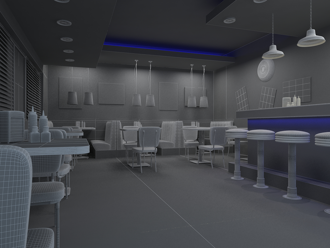 3d model retro cafe interior