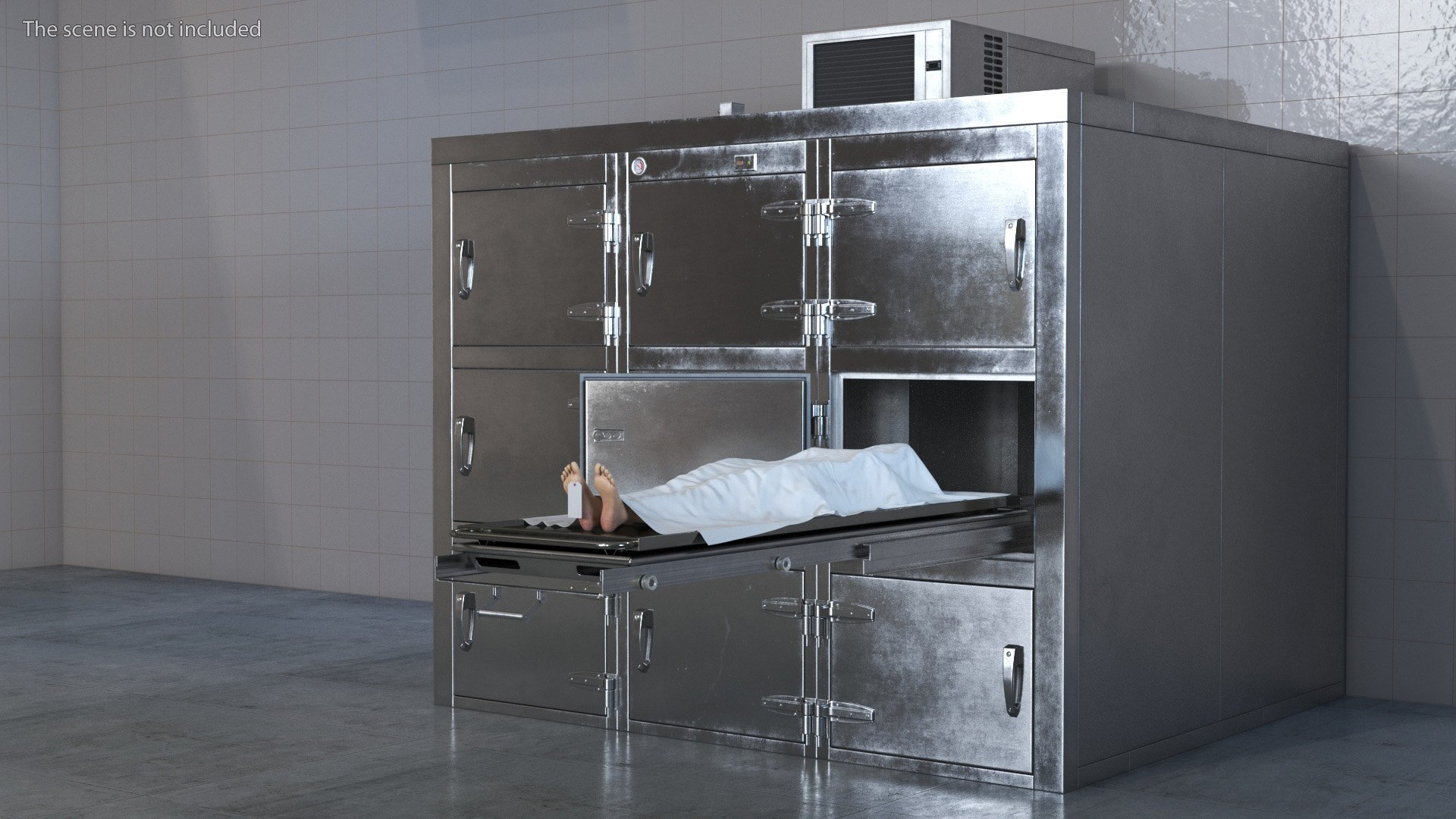 3D Morgue Refrigerator With Covered Female Corpse - TurboSquid 2046450