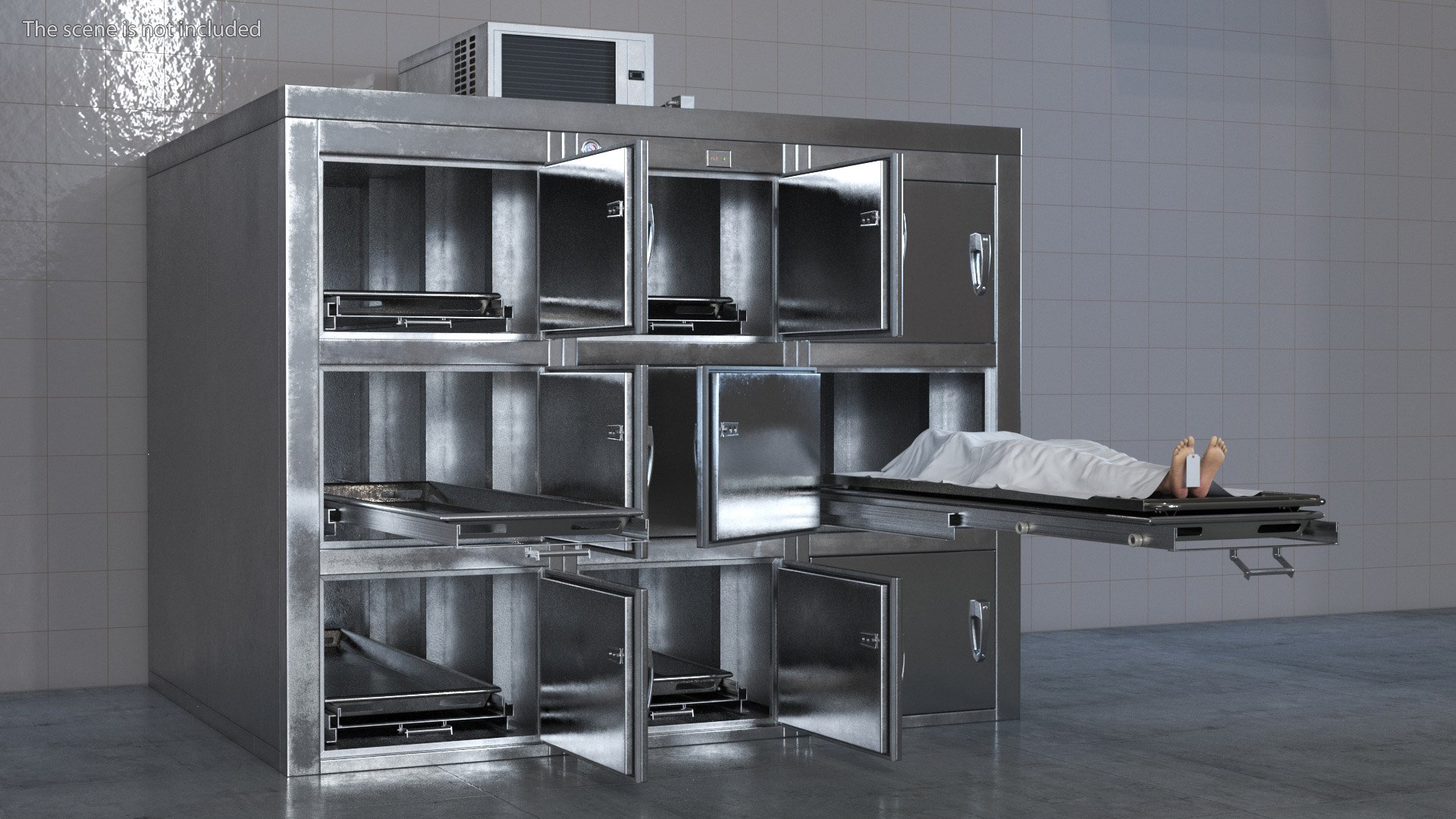 3D Morgue Refrigerator With Covered Female Corpse - TurboSquid 2046450