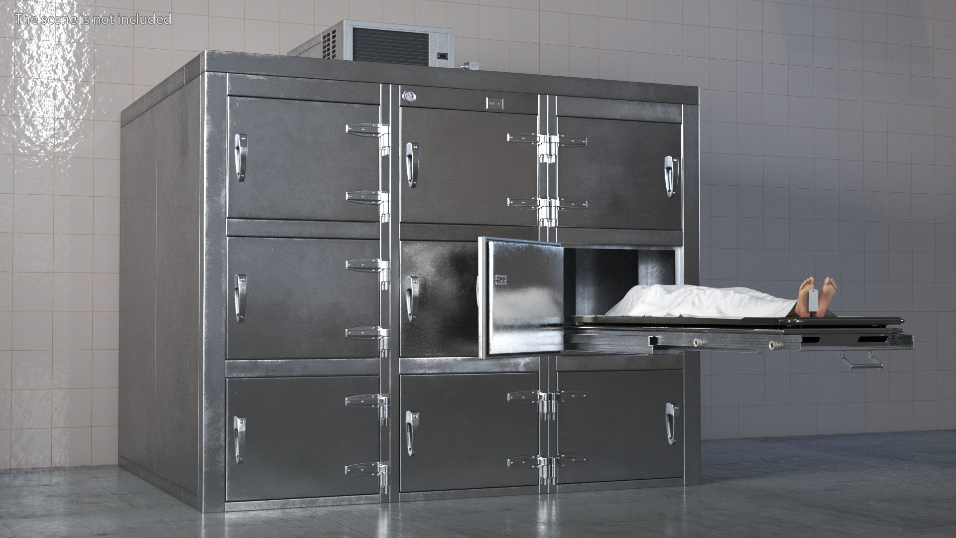 3D Morgue Refrigerator With Covered Female Corpse - TurboSquid 2046450