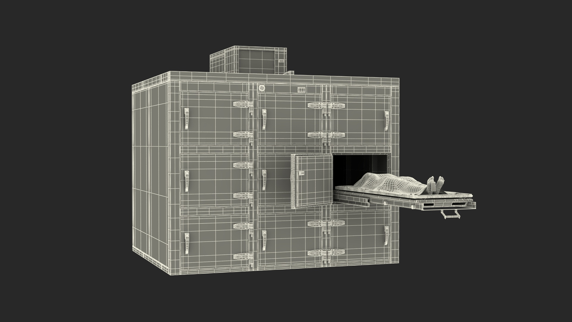 3D Morgue Refrigerator With Covered Female Corpse - TurboSquid 2046450