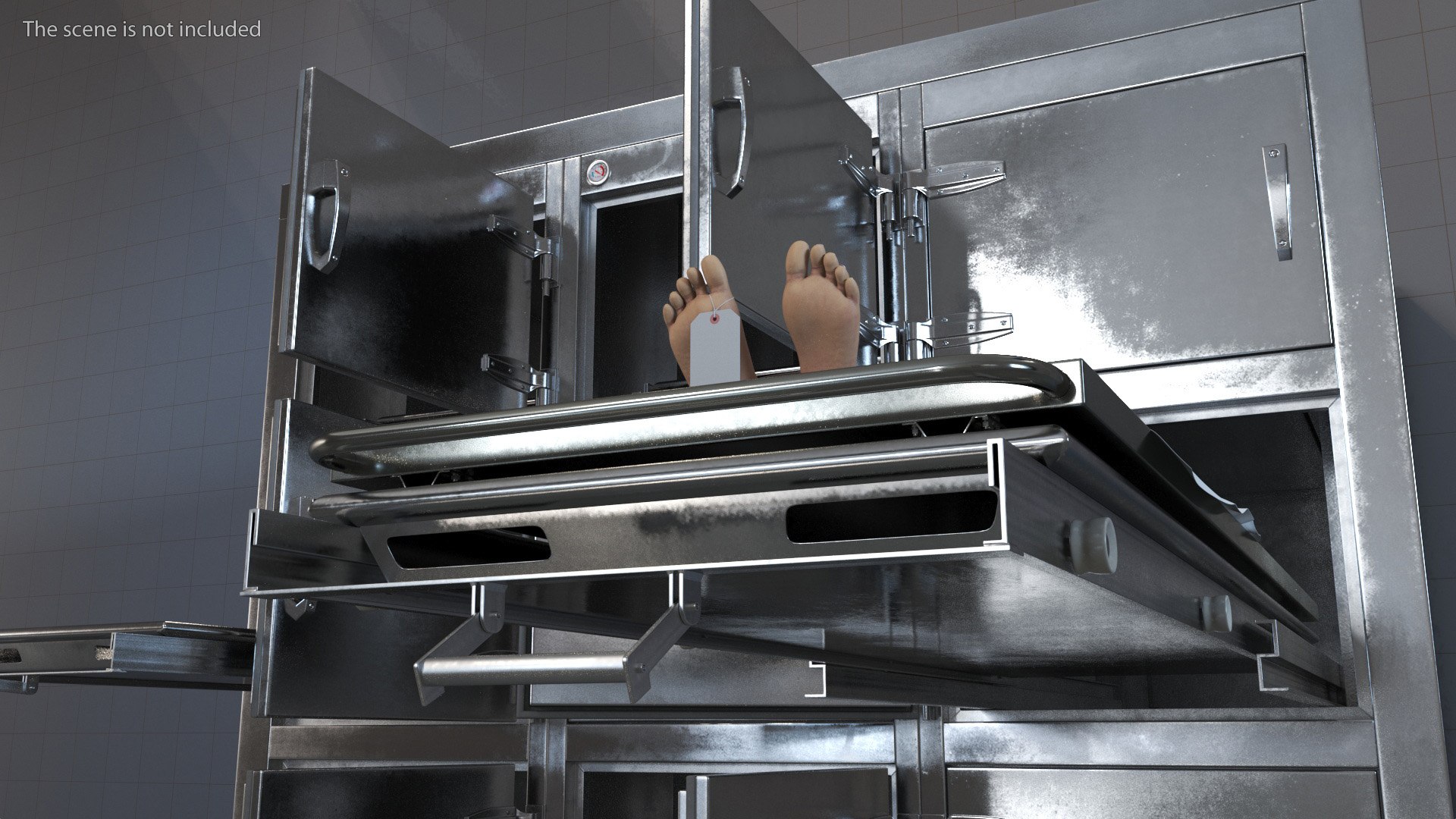 3D Morgue Refrigerator with Covered Female Corpse - TurboSquid 2046450