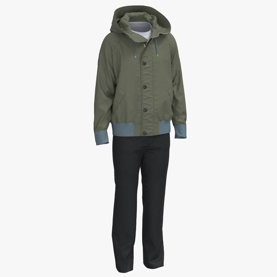 3D Hooded Bomber Jacket Outfit Model - TurboSquid 2187949