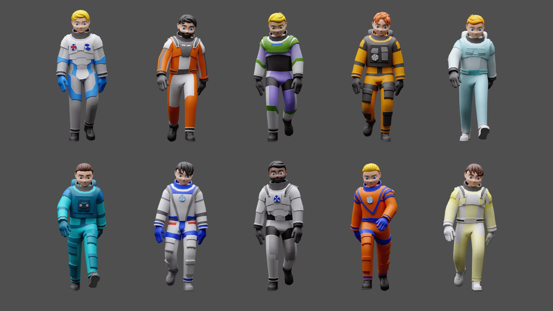 Cartoon characters astronauts 3D model - TurboSquid 2166277