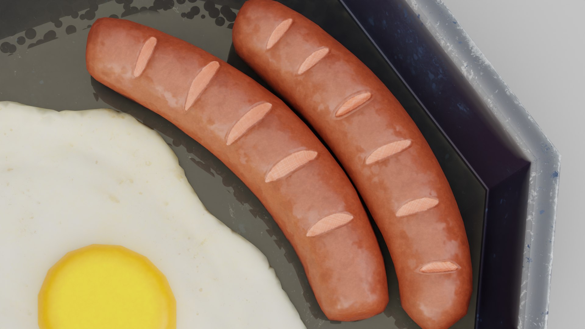 3D Pan service with sausages and egg model - TurboSquid 1961358