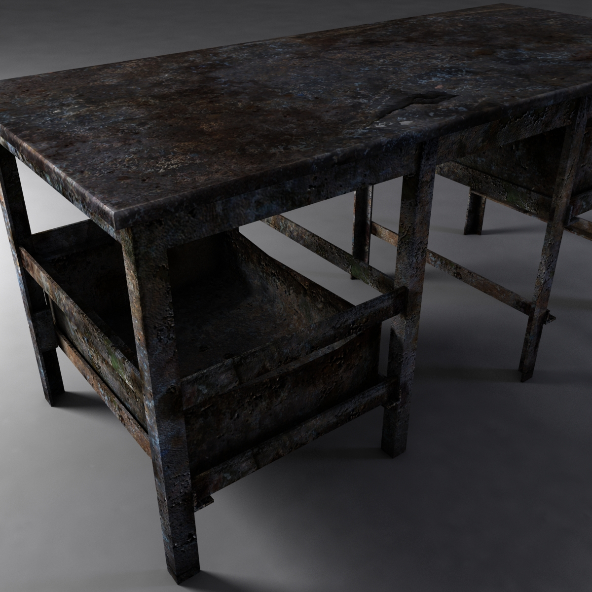 3d old rusty metal workbench