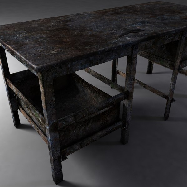 3d old rusty metal workbench