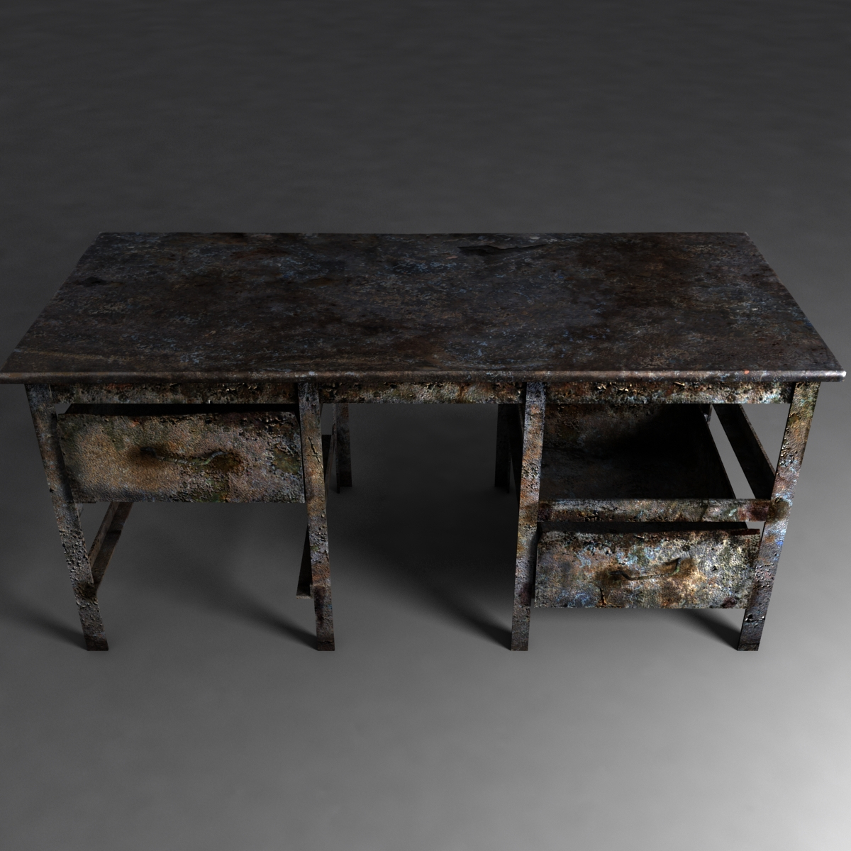 3d old rusty metal workbench