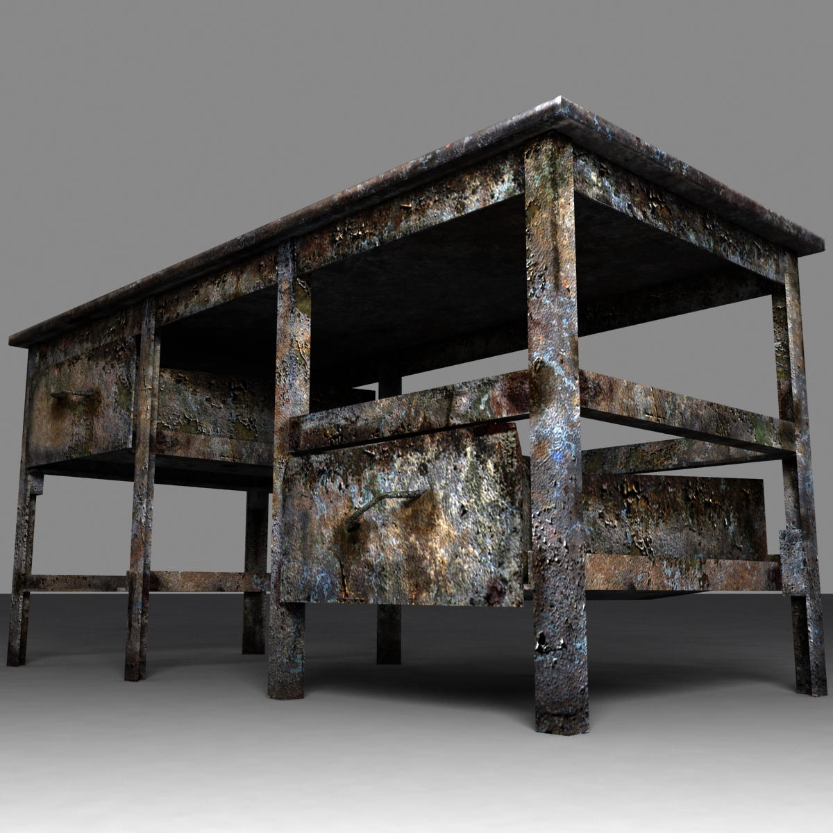 3d old rusty metal workbench