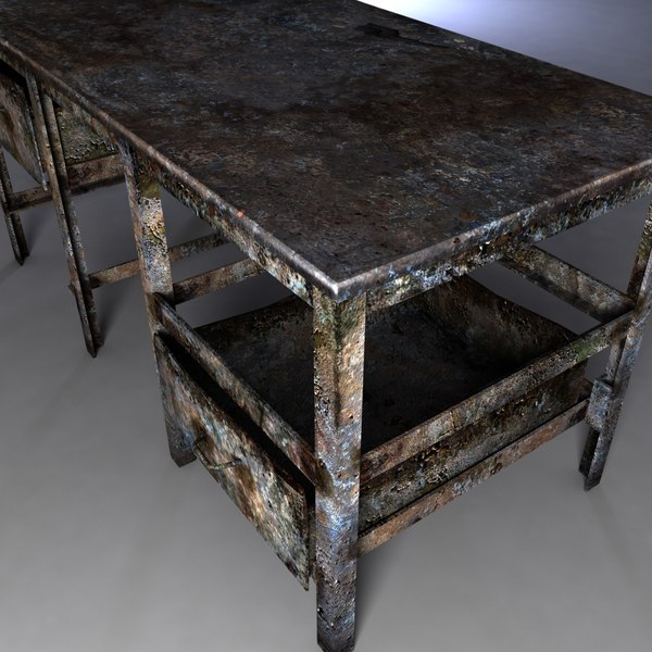 3d old rusty metal workbench