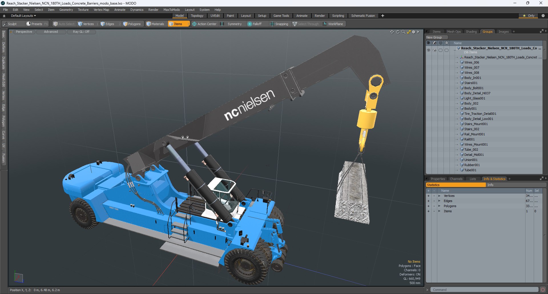 Reach Stacker Nielsen NCN 180TH Loading Concrete Barriers 3D Model ...