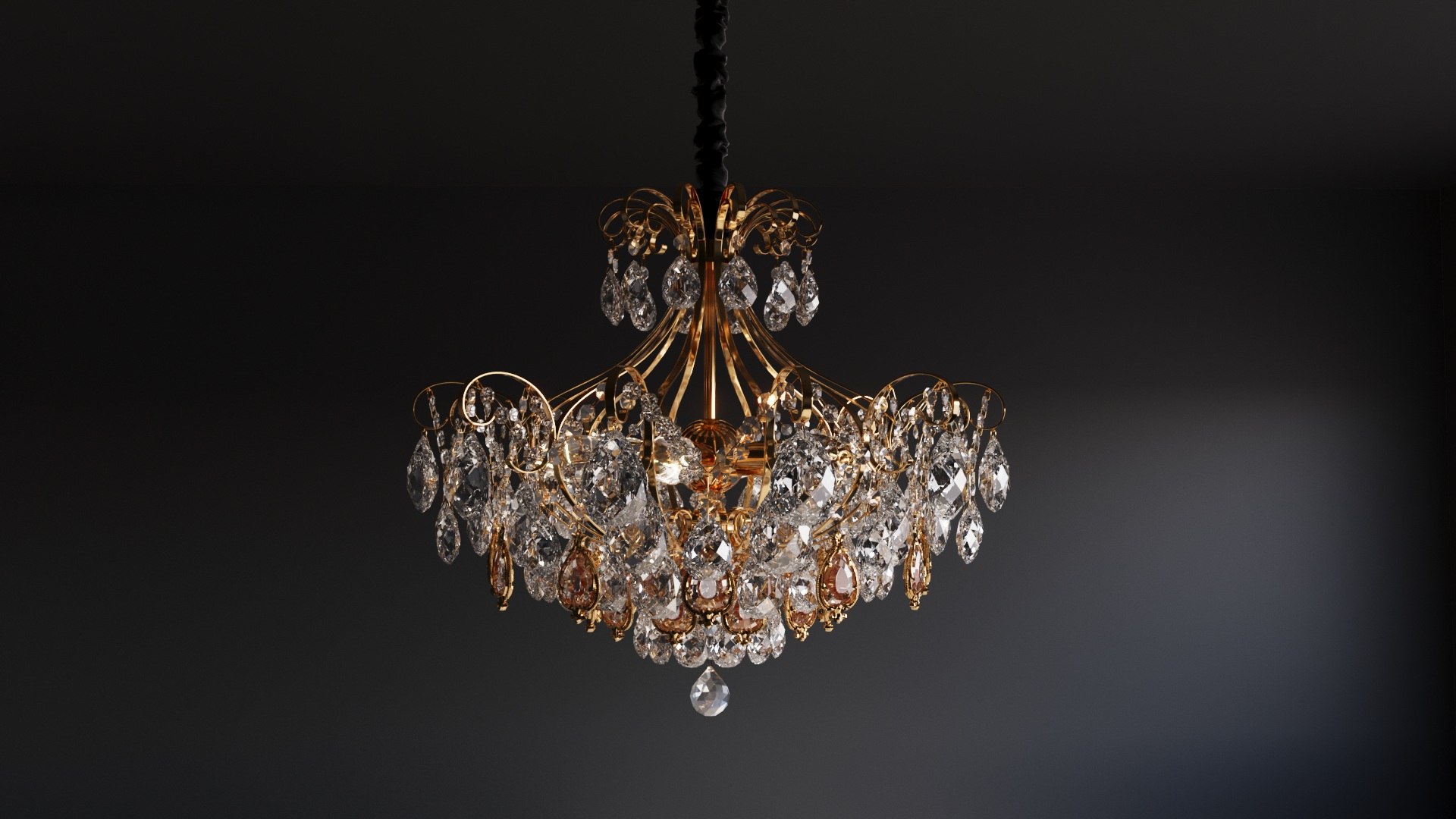 Golden chandelier 6 bulbs hanging lamp corona render 3dsmax 2020 model ...