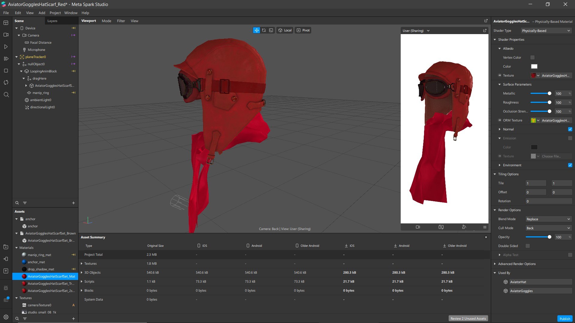 Aviator Goggles Hat Scarf Set - Red - Game Asset model - TurboSquid 1993056