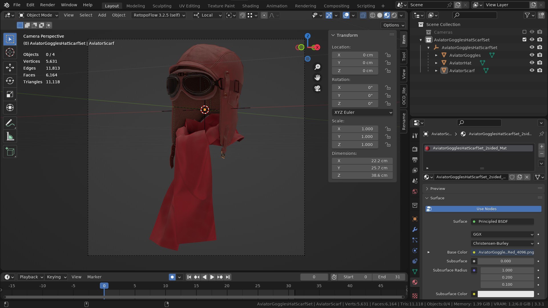 Aviator Goggles Hat Scarf Set - Red - Game Asset model - TurboSquid 1993056