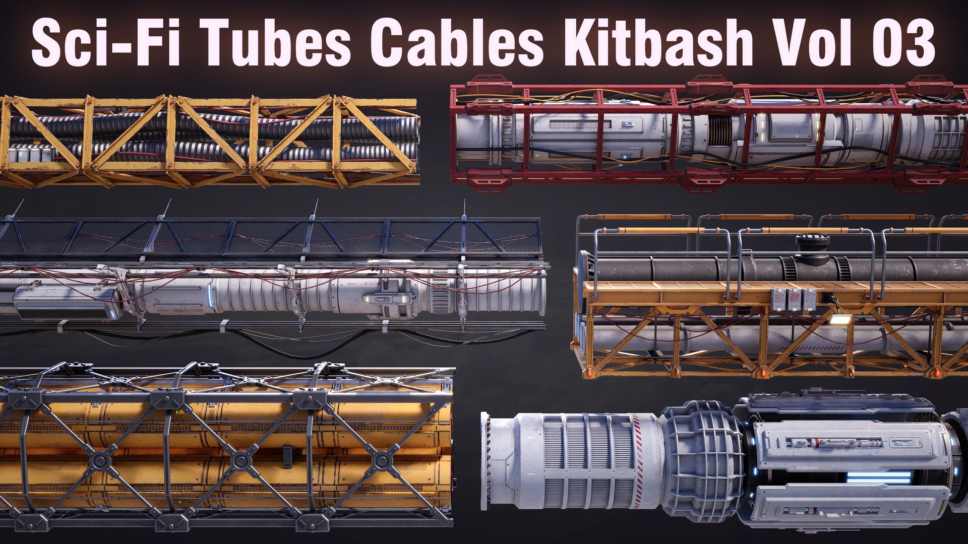 3D Model Sci-Fi Tubes Cables Kitbash Vol 03-PBR - TurboSquid 2250425