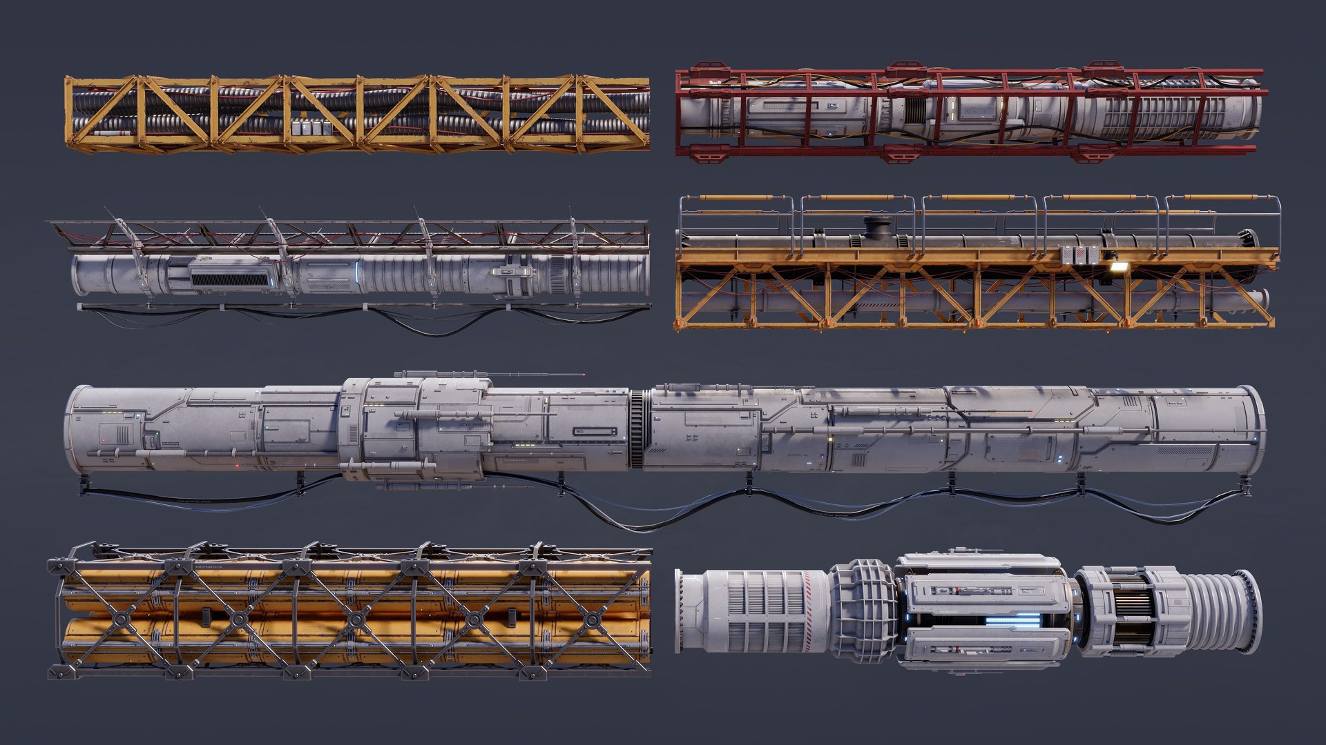 3D Model Sci-Fi Tubes Cables Kitbash Vol 03-PBR - TurboSquid 2250425