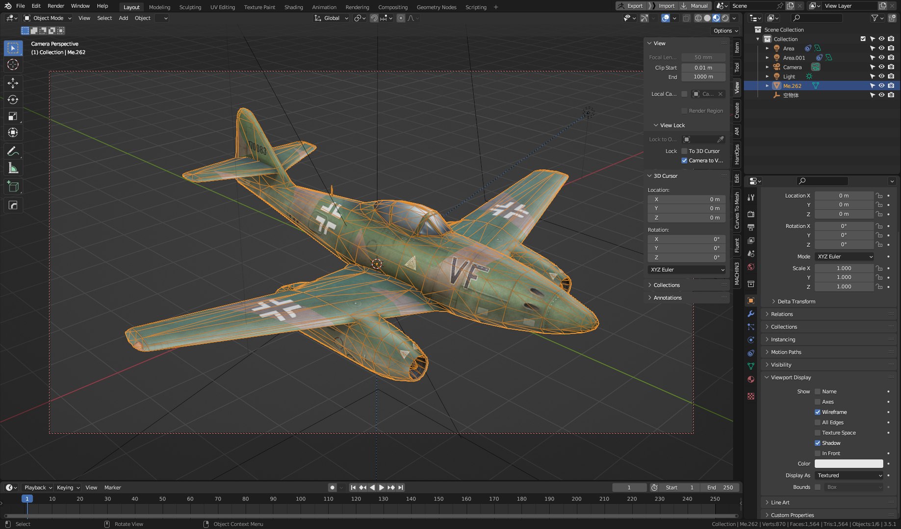3D Messerschmitt Me-262 Painted Game Model Low-poly 3D Model Low-poly ...