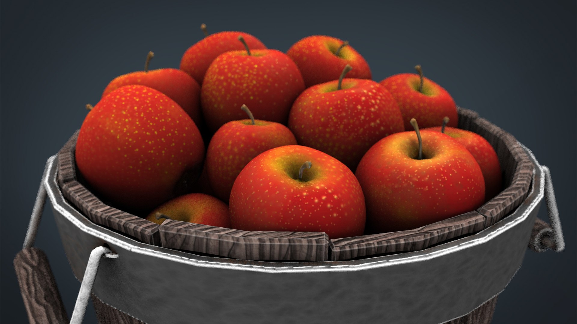 3d Wooden Bucket Apples