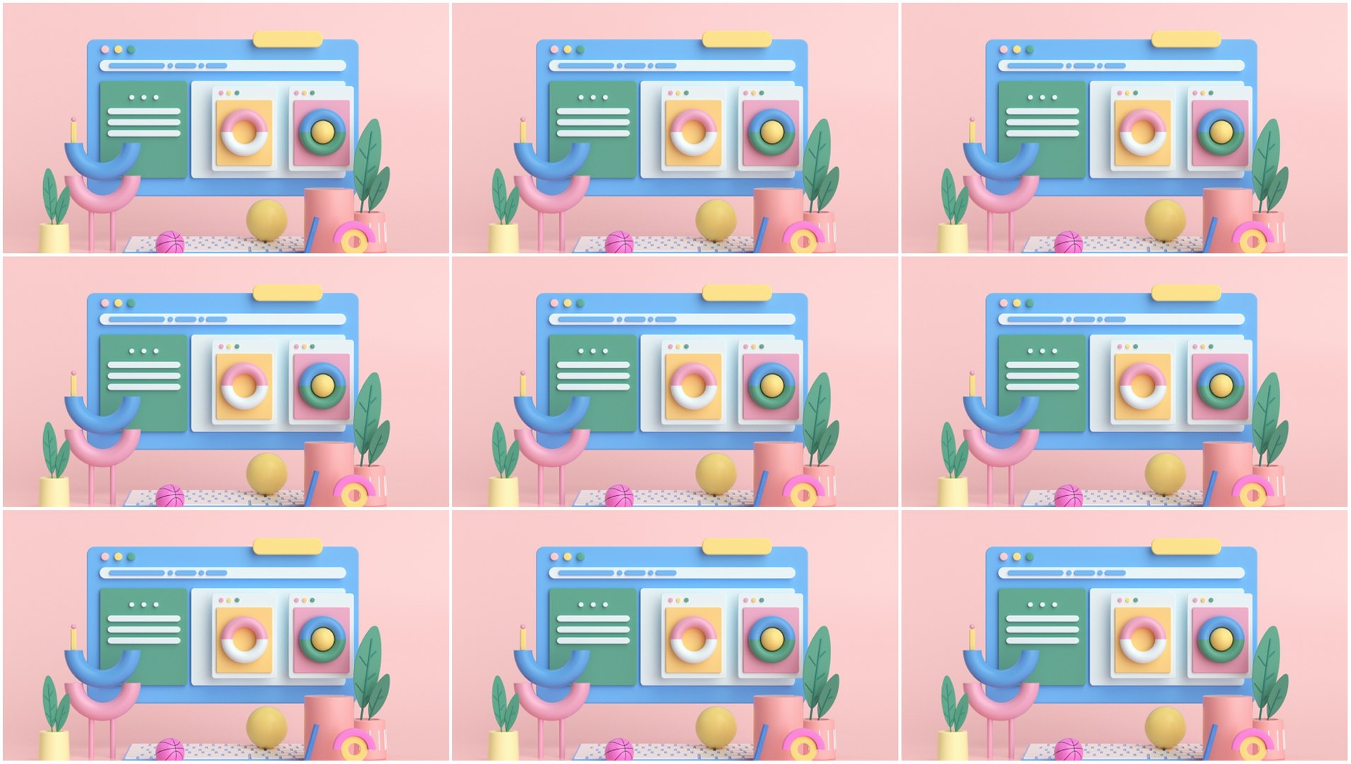 Computer interface Desktop cartoon element Cartoon scene 2D office UI ...