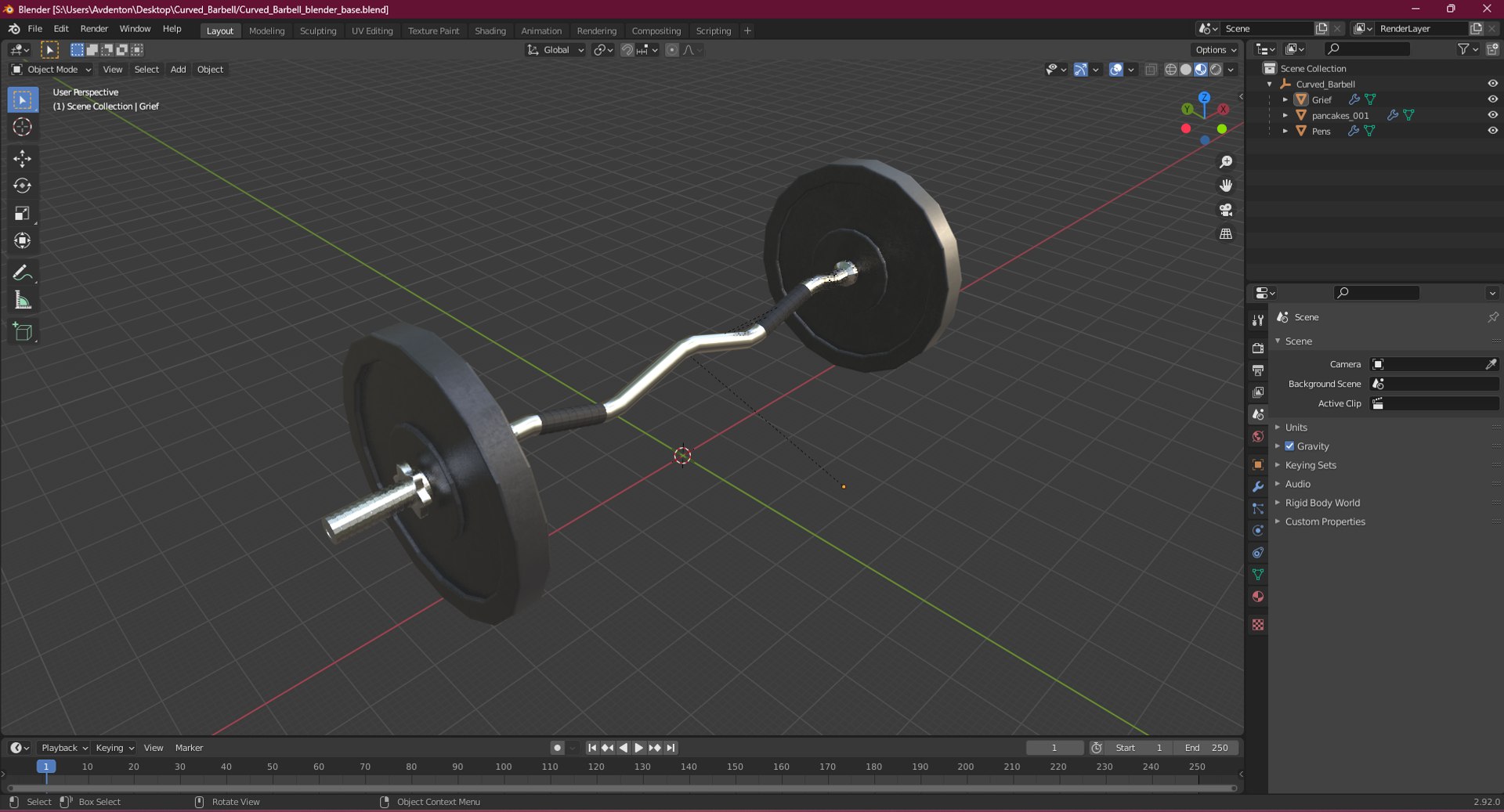 Curved Barbell 3D Model - TurboSquid 2266941