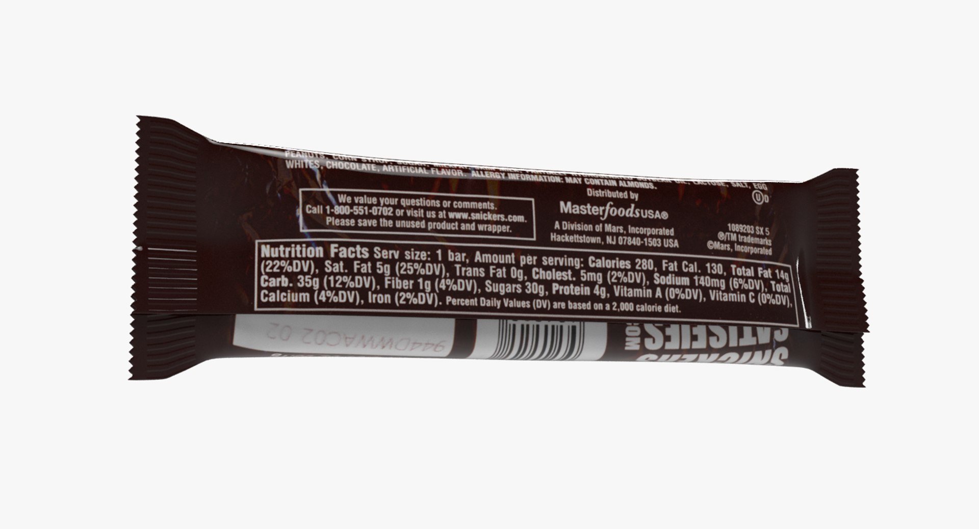 3d Chocolate Snickers Bar Model