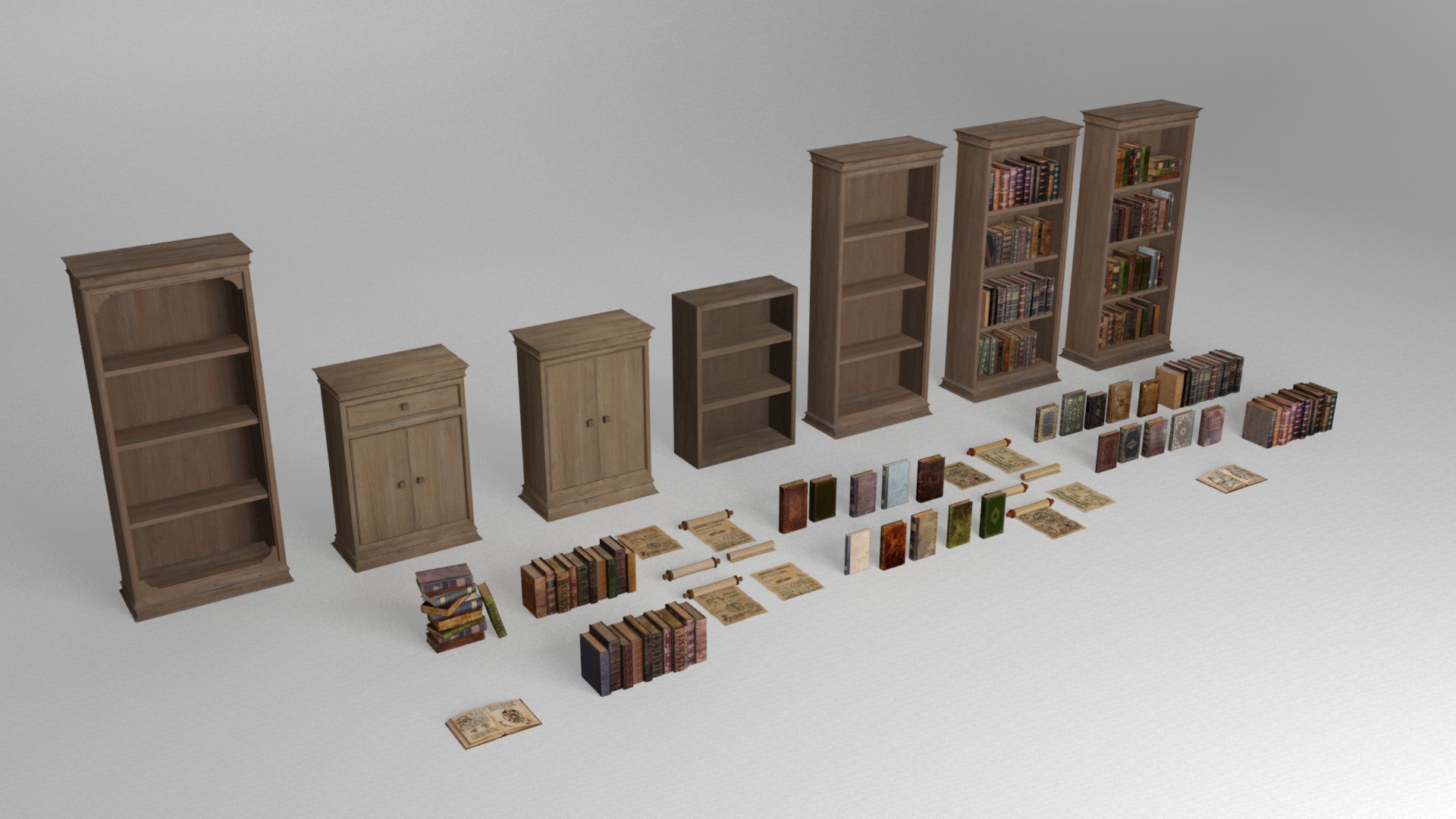 Books Ancient Bookcases Shelfs 3D Model - TurboSquid 1703168