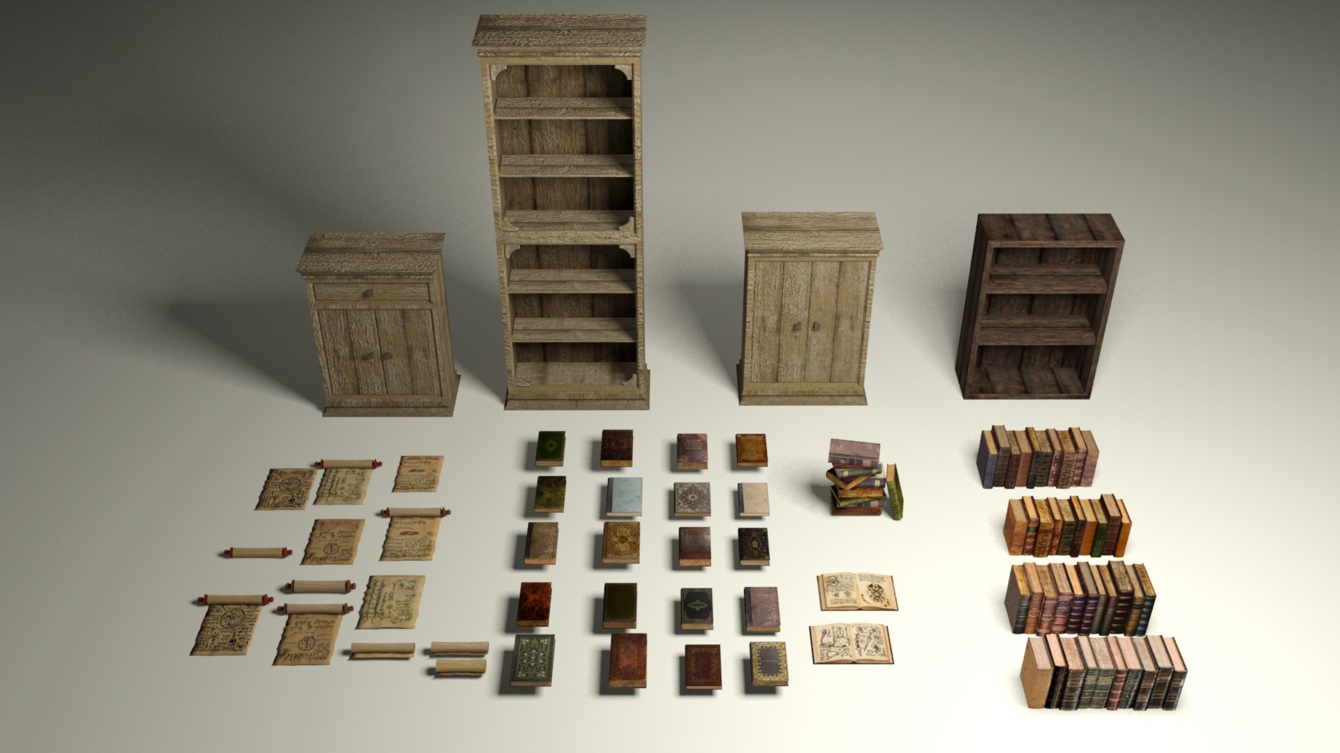 Books ancient bookcases shelfs 3D model - TurboSquid 1703168