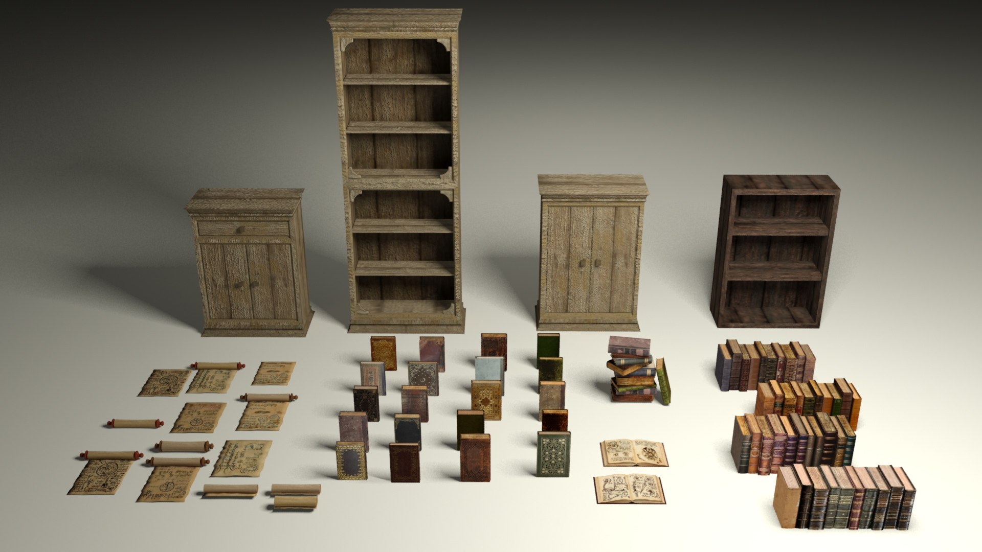 Books ancient bookcases shelfs 3D model - TurboSquid 1703168