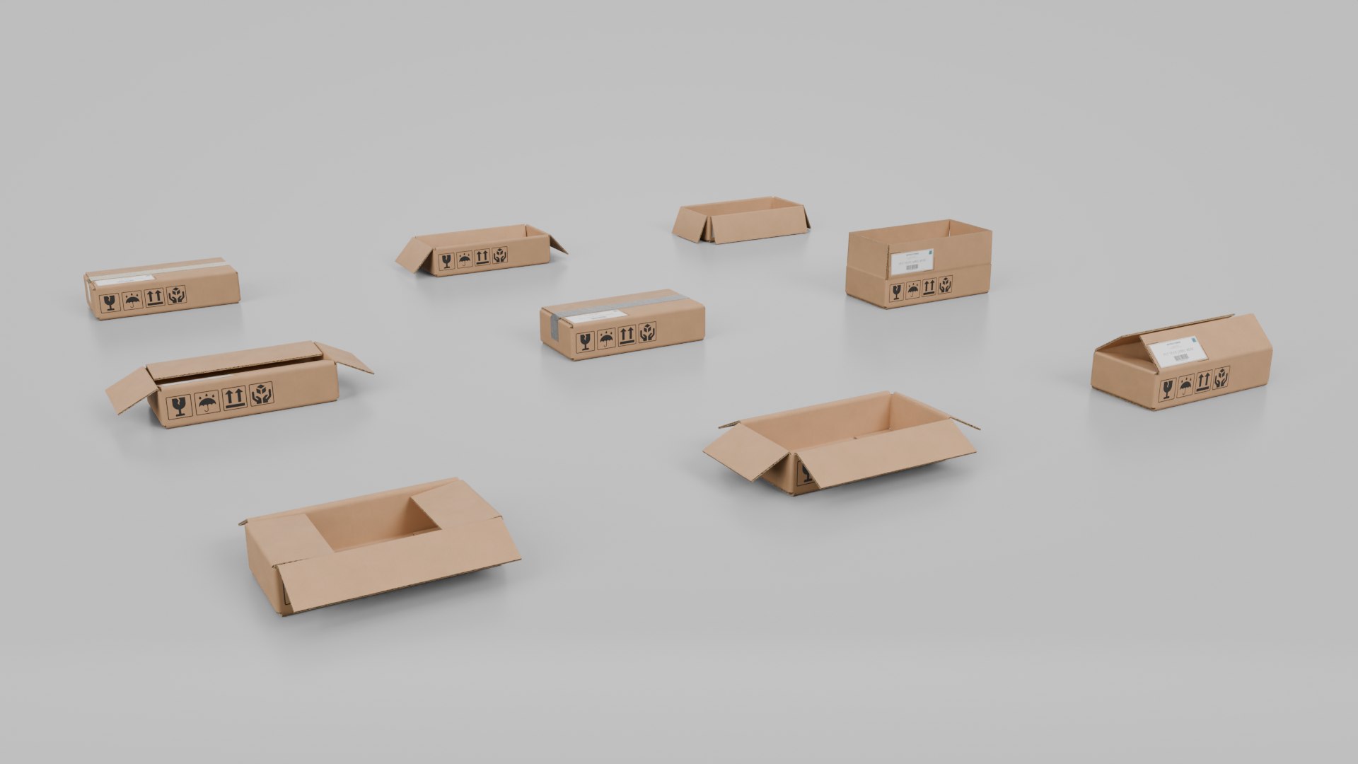 3D Model Tall And Long Cardboard Boxes - Rigged And Customizable Set ...