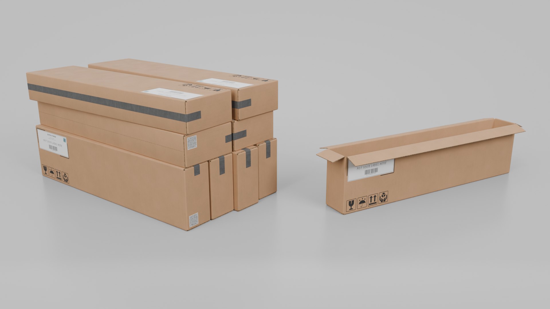 3D Model Tall And Long Cardboard Boxes - Rigged And Customizable Set ...
