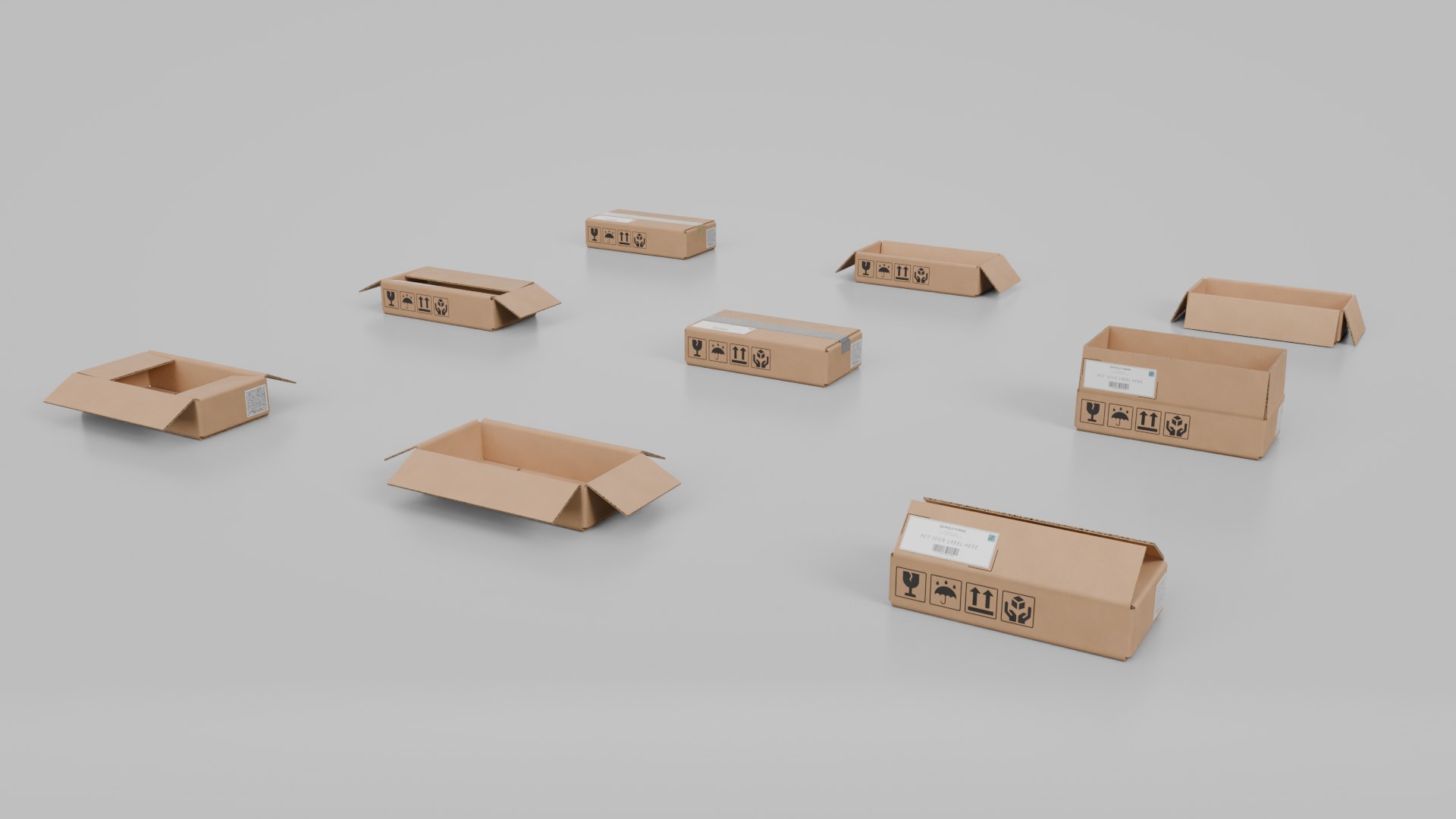 3D Model Tall And Long Cardboard Boxes - Rigged And Customizable Set ...