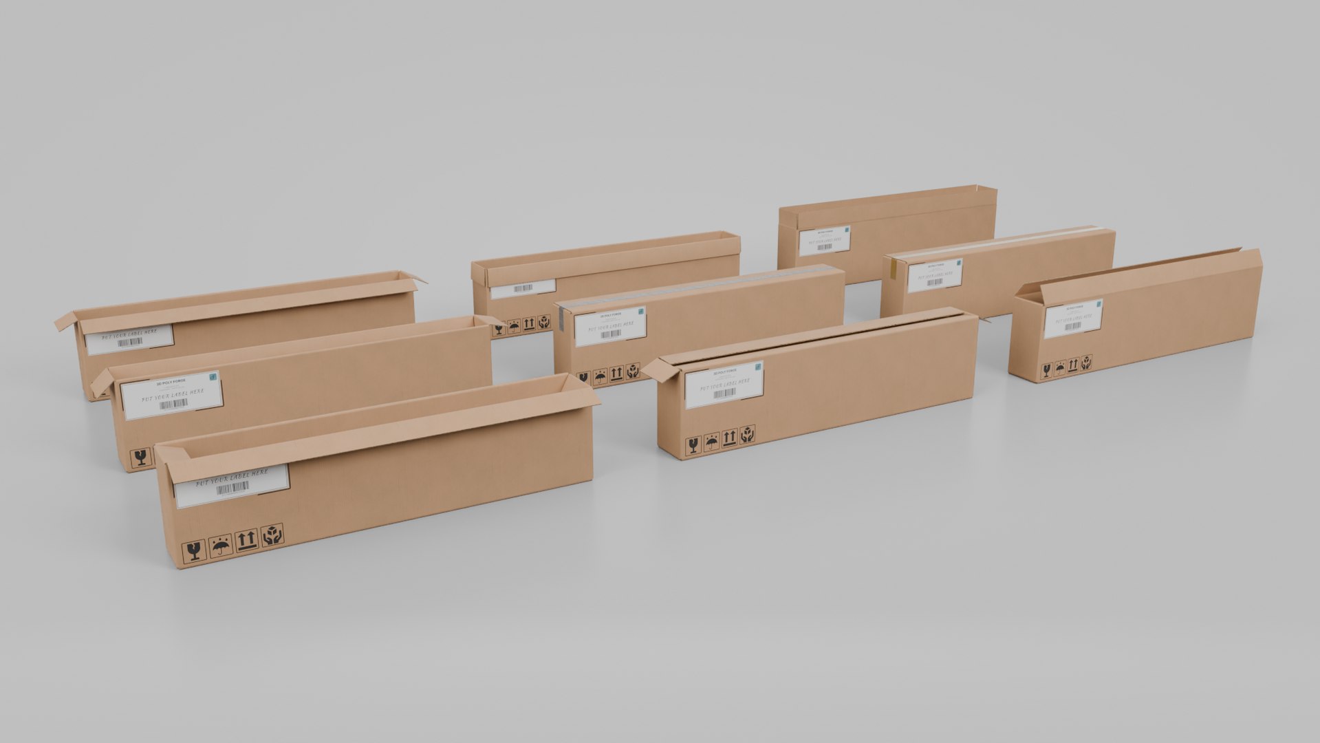 3D Model Tall And Long Cardboard Boxes - Rigged And Customizable Set ...