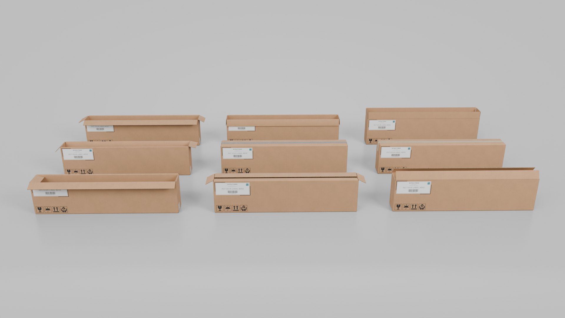 3D Model Tall And Long Cardboard Boxes - Rigged And Customizable Set ...