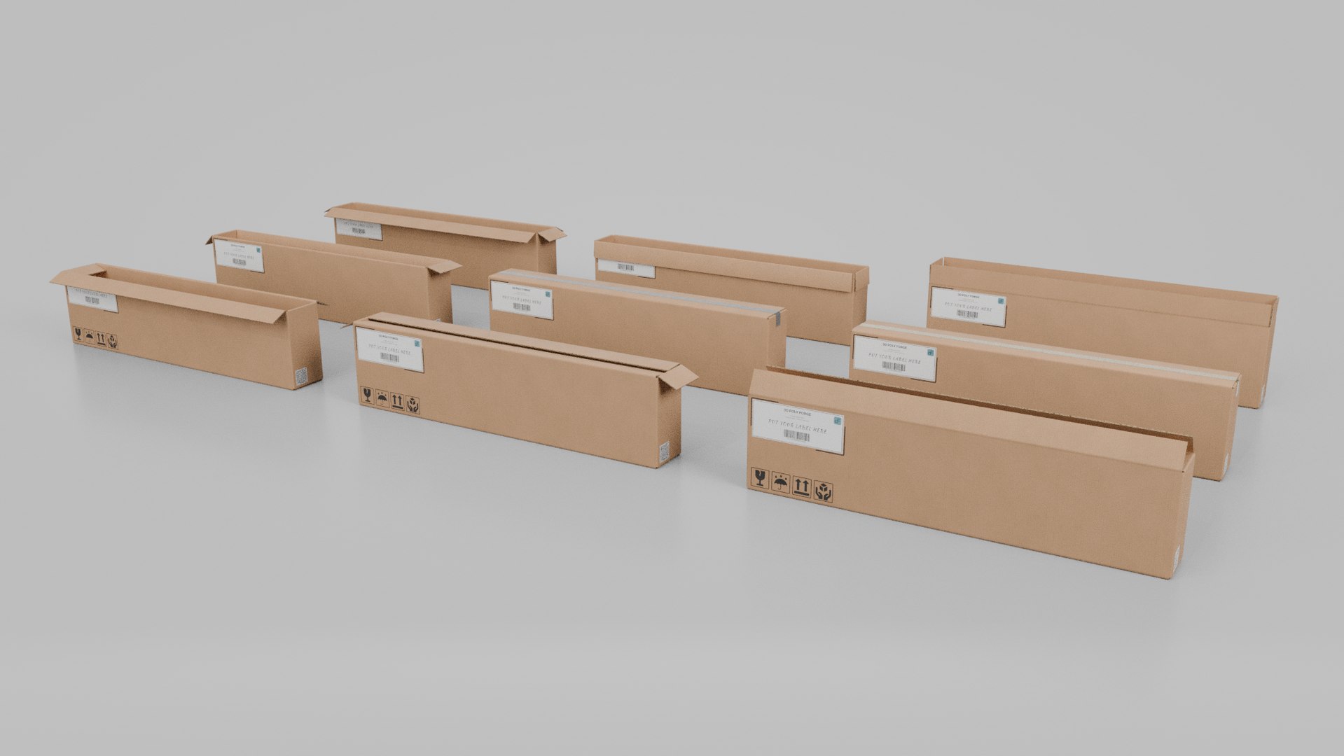 3D Model Tall And Long Cardboard Boxes - Rigged And Customizable Set ...