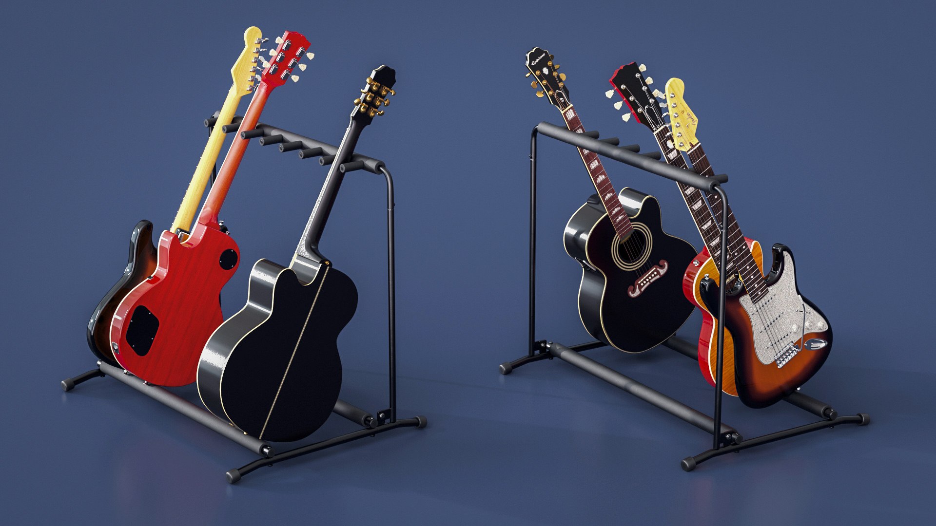 Multiple Guitar Rack Stand With Guitars 3D Model - TurboSquid 2346109