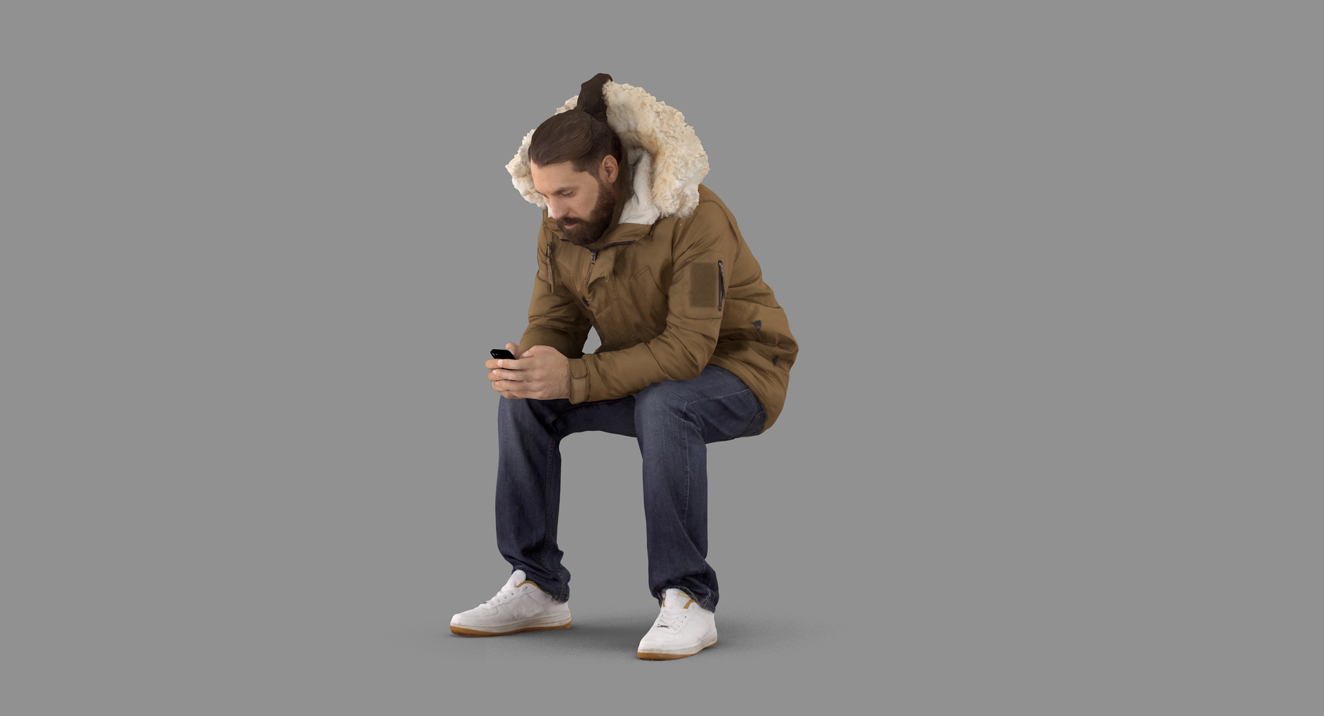 Casual Man Sitting Phone 3d Model