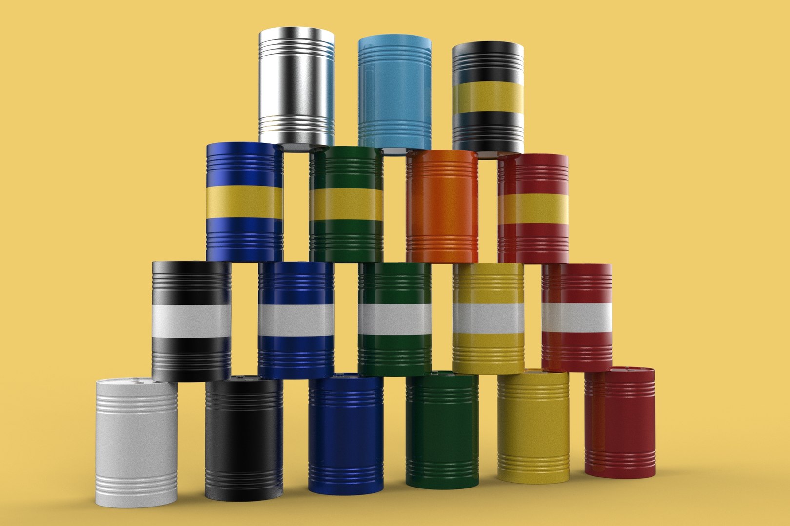 STACKED VARIOUS COLOR FUEL OIL STEEL DRUM GALLON BARREL GAS TANK 3D ...