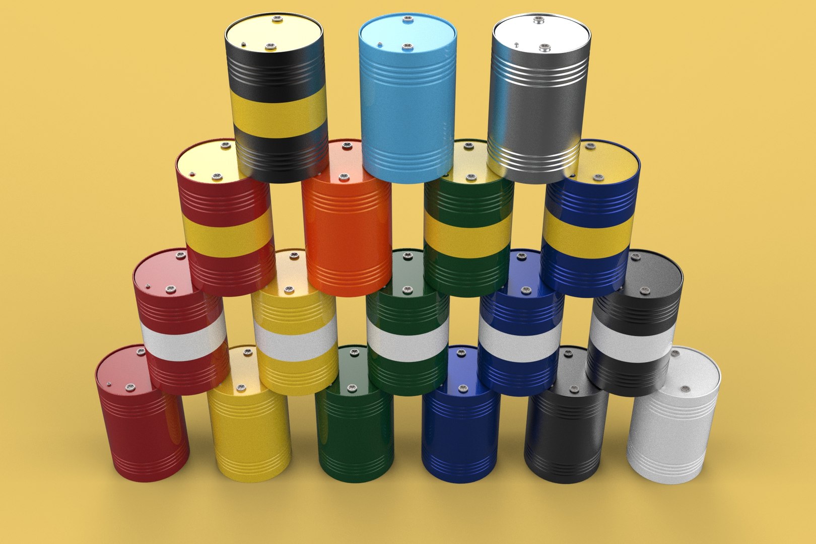 STACKED VARIOUS COLOR FUEL OIL STEEL DRUM GALLON BARREL GAS TANK 3D ...