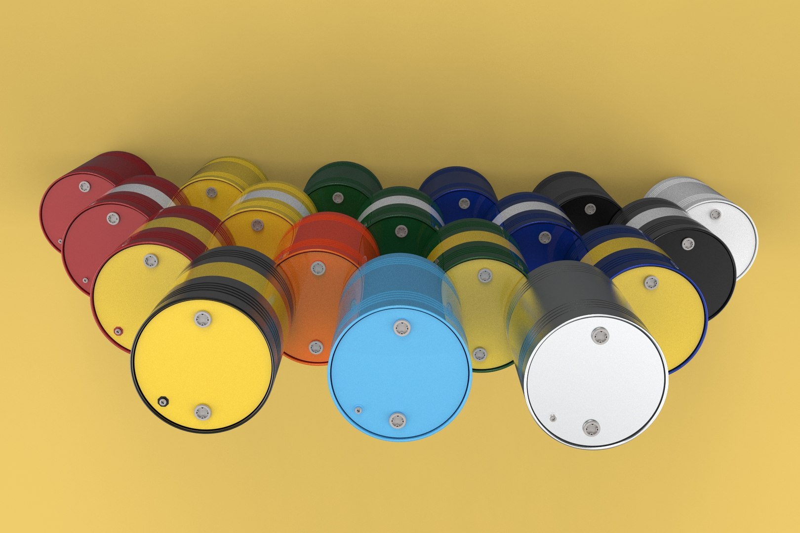 STACKED VARIOUS COLOR FUEL OIL STEEL DRUM GALLON BARREL GAS TANK 3D ...