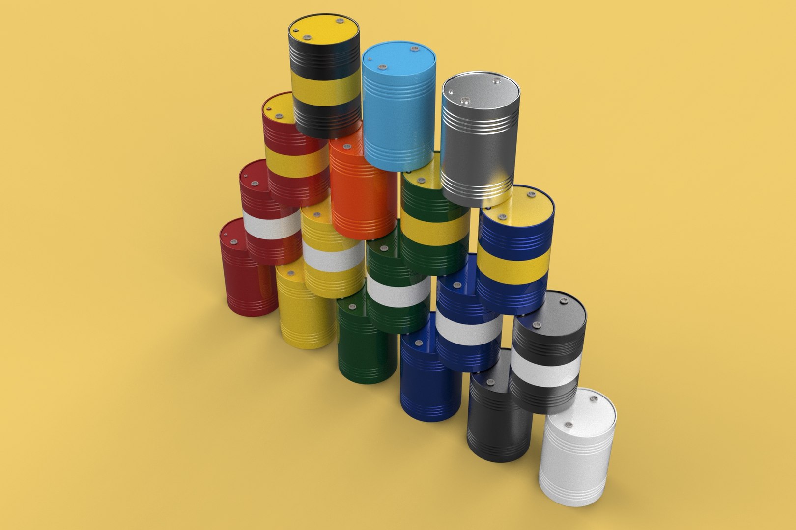 STACKED VARIOUS COLOR FUEL OIL STEEL DRUM GALLON BARREL GAS TANK 3D ...