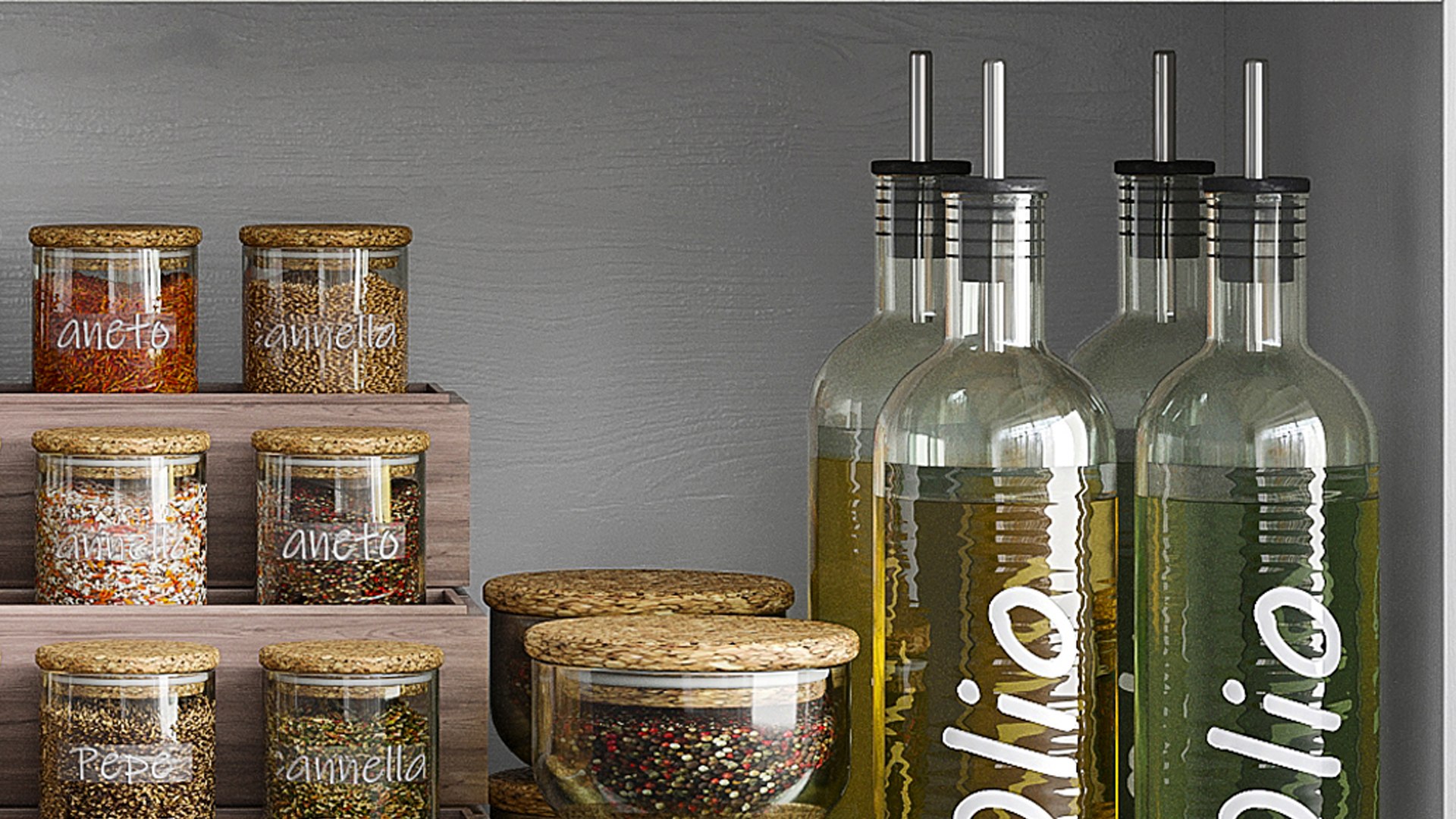 3D Rack With Spices Service And Olive Oil Model - TurboSquid 2142747