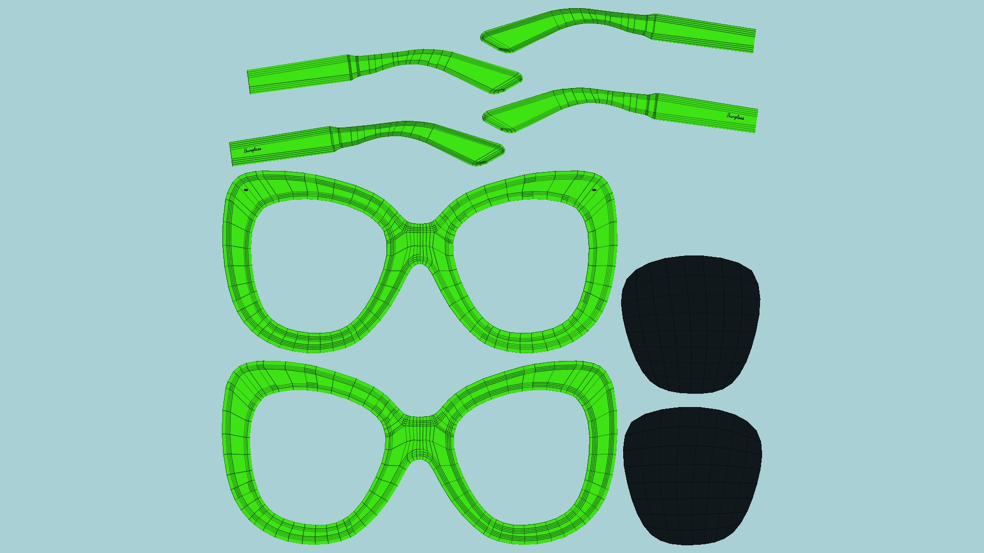 Sunglass J09 Light Green - Character Design Fashion 3D Model ...