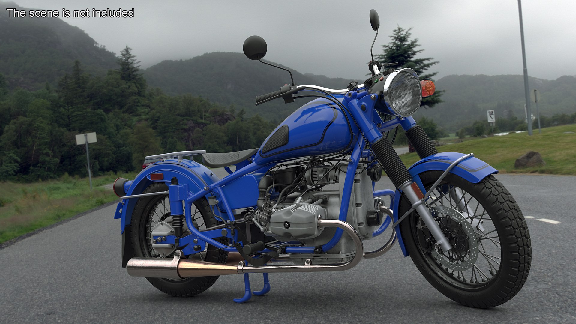 3D Retro Classic Blue Motorcycle Rigged - TurboSquid 2398778