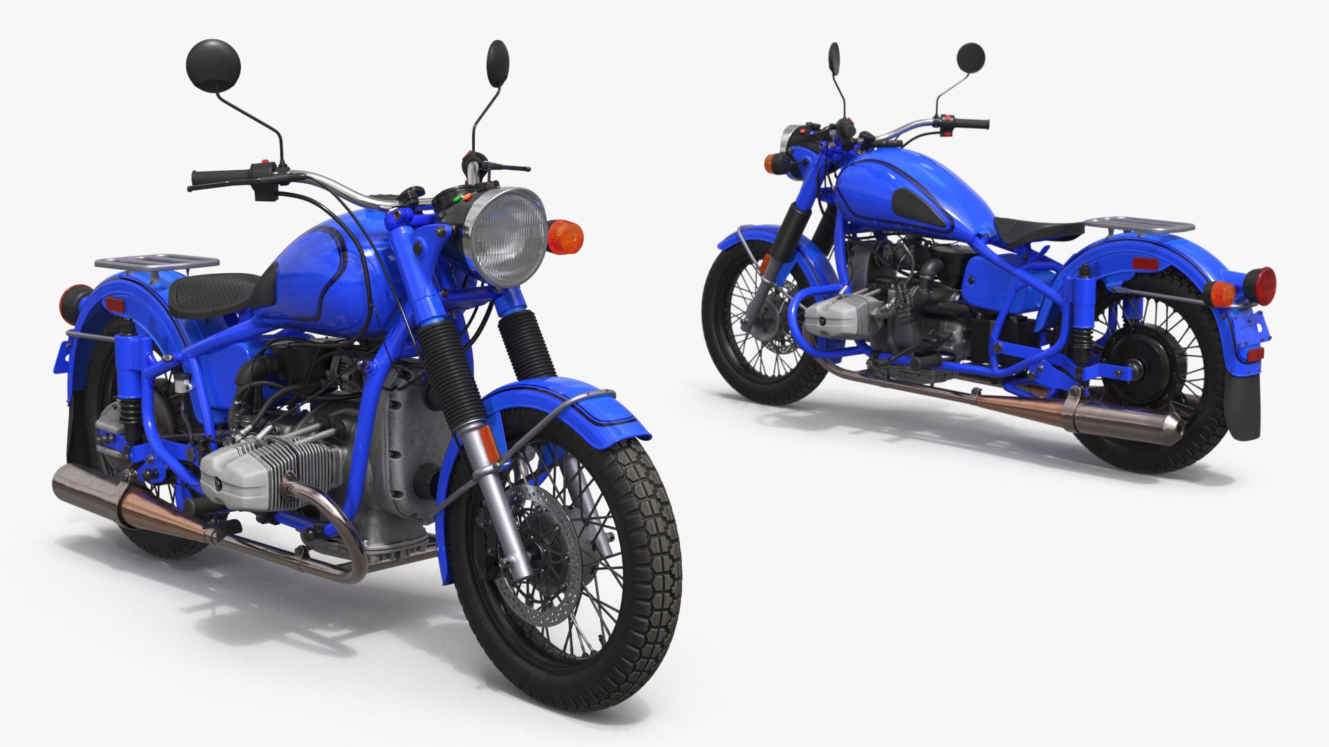 3D Retro Classic Blue Motorcycle Rigged - TurboSquid 2398778
