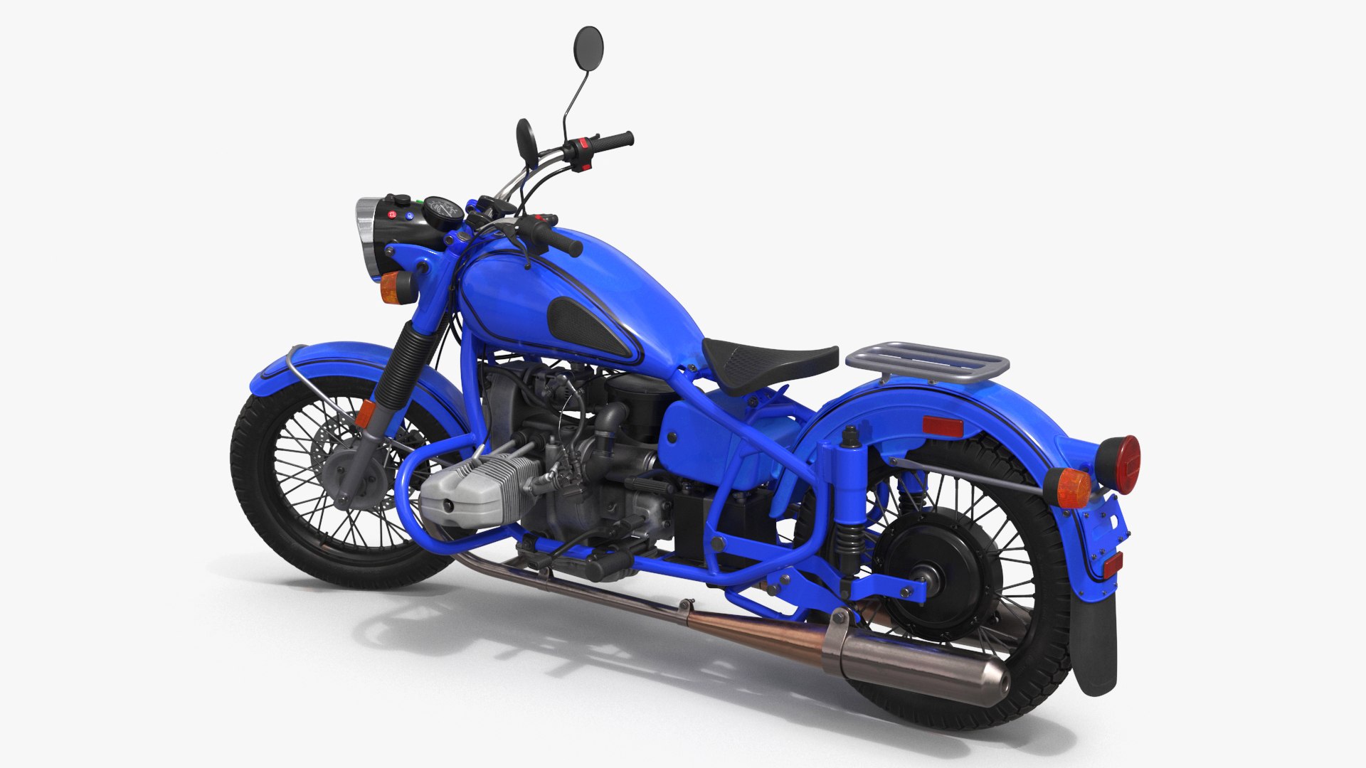 3D Retro Classic Blue Motorcycle Rigged - TurboSquid 2398778