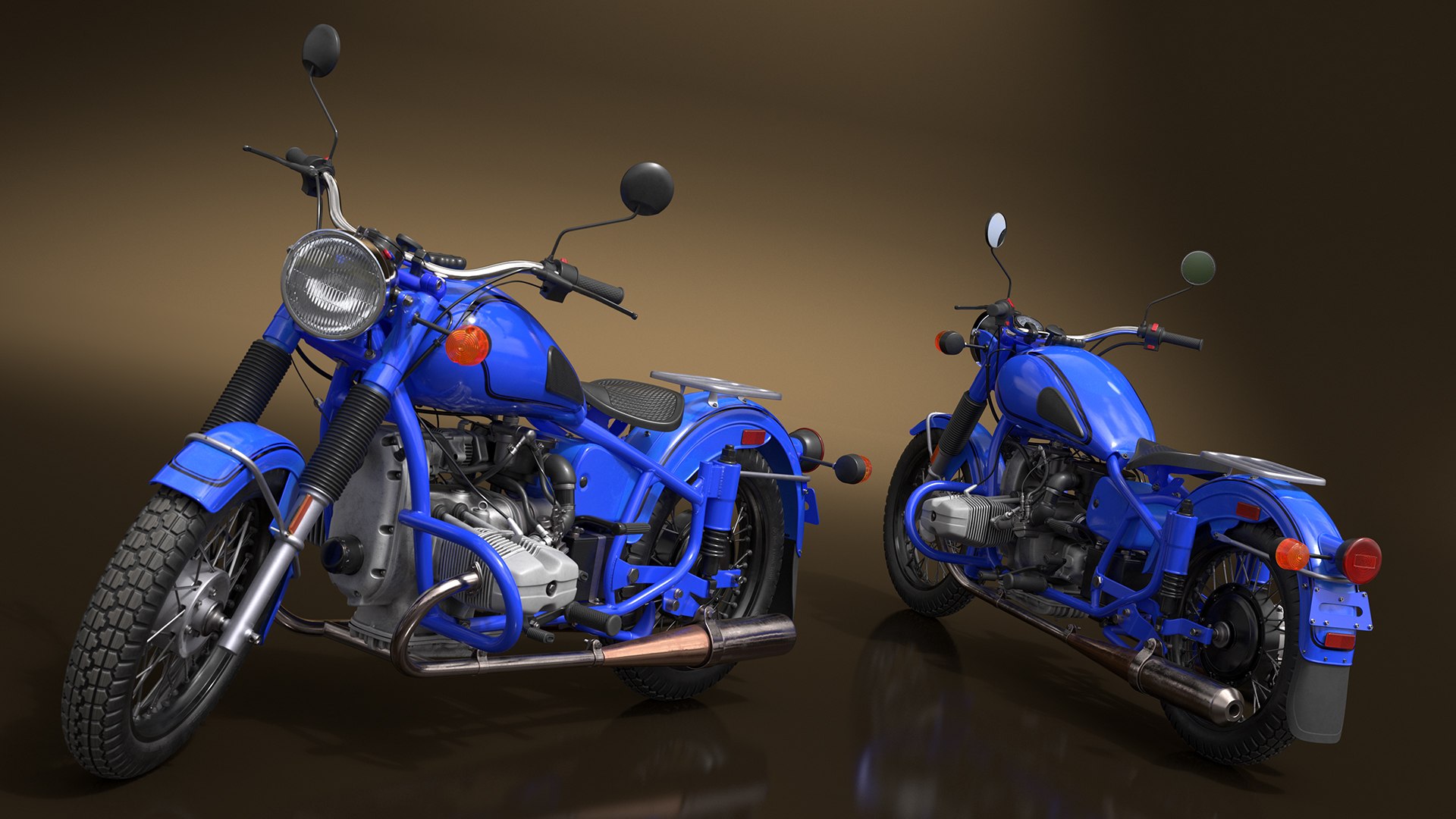 3D Retro Classic Blue Motorcycle Rigged - TurboSquid 2398778