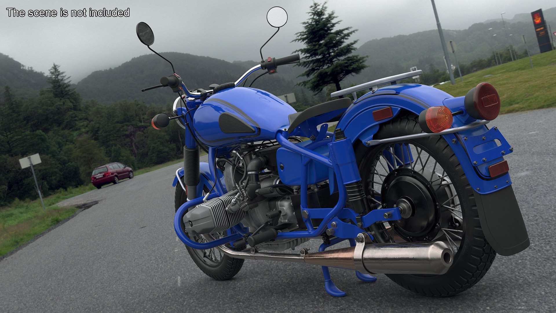 3D Retro Classic Blue Motorcycle Rigged - TurboSquid 2398778