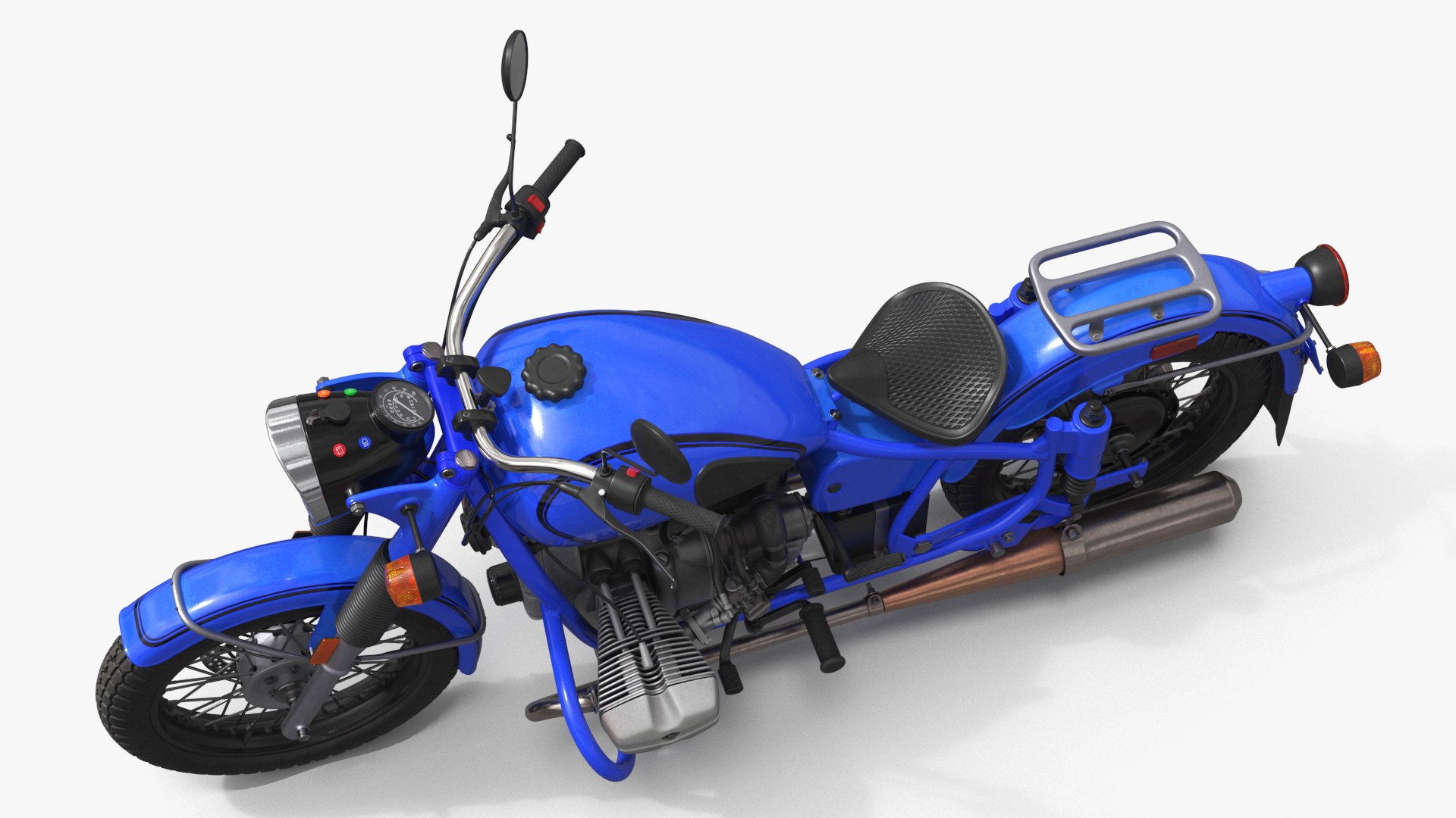 3D Retro Classic Blue Motorcycle Rigged - TurboSquid 2398778
